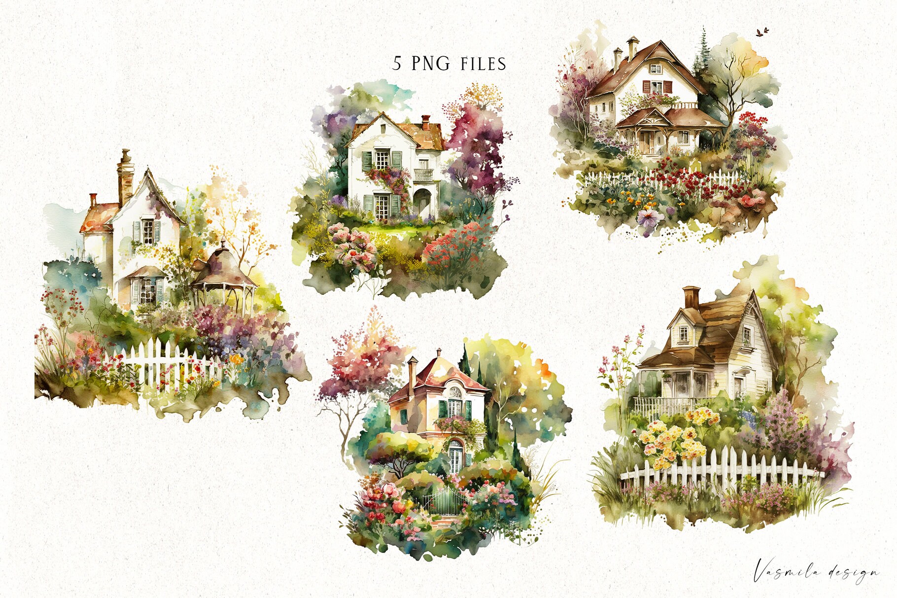 Watercolor Houses Clipart PNG, Cute Vintage Cottage, Fantasy Garden ...