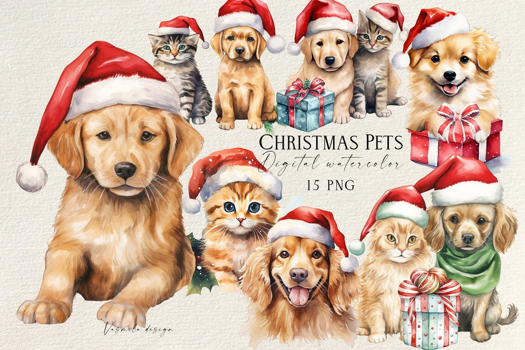 Christmas Pets Clipart PNG, Watercolor Christmas Dog Clipart, Dogs and ...