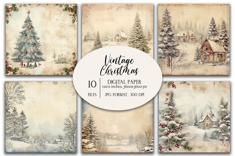 Vintage Christmas Digital Paper, Scrapbook Background (digital Download ...