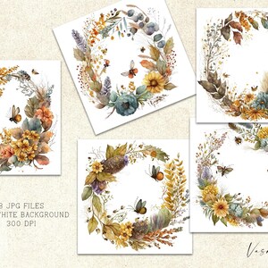Watercolor Autumn Wreaths PNG, Printable Floral Clipart, Plant Clipart ...