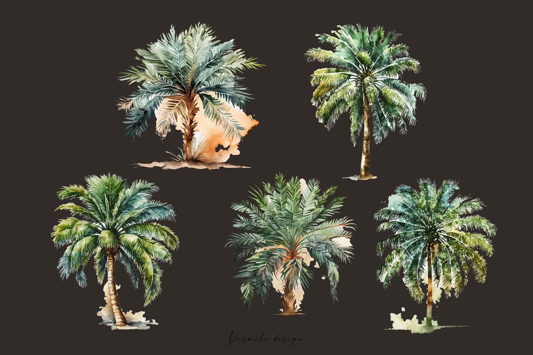 Watercolor Palm Tree Clipart PNG Tropical Watercolor Palms - Etsy