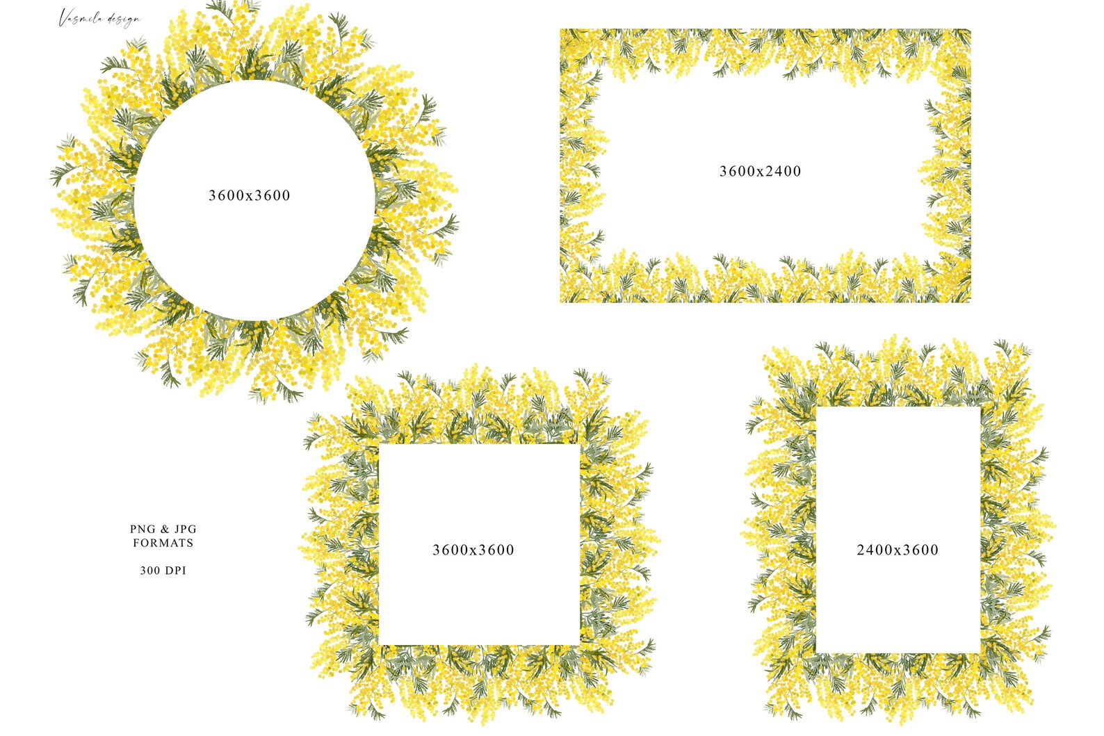 Mimosa Flower Frames Borders PNG Spring Yellow Floral - Etsy