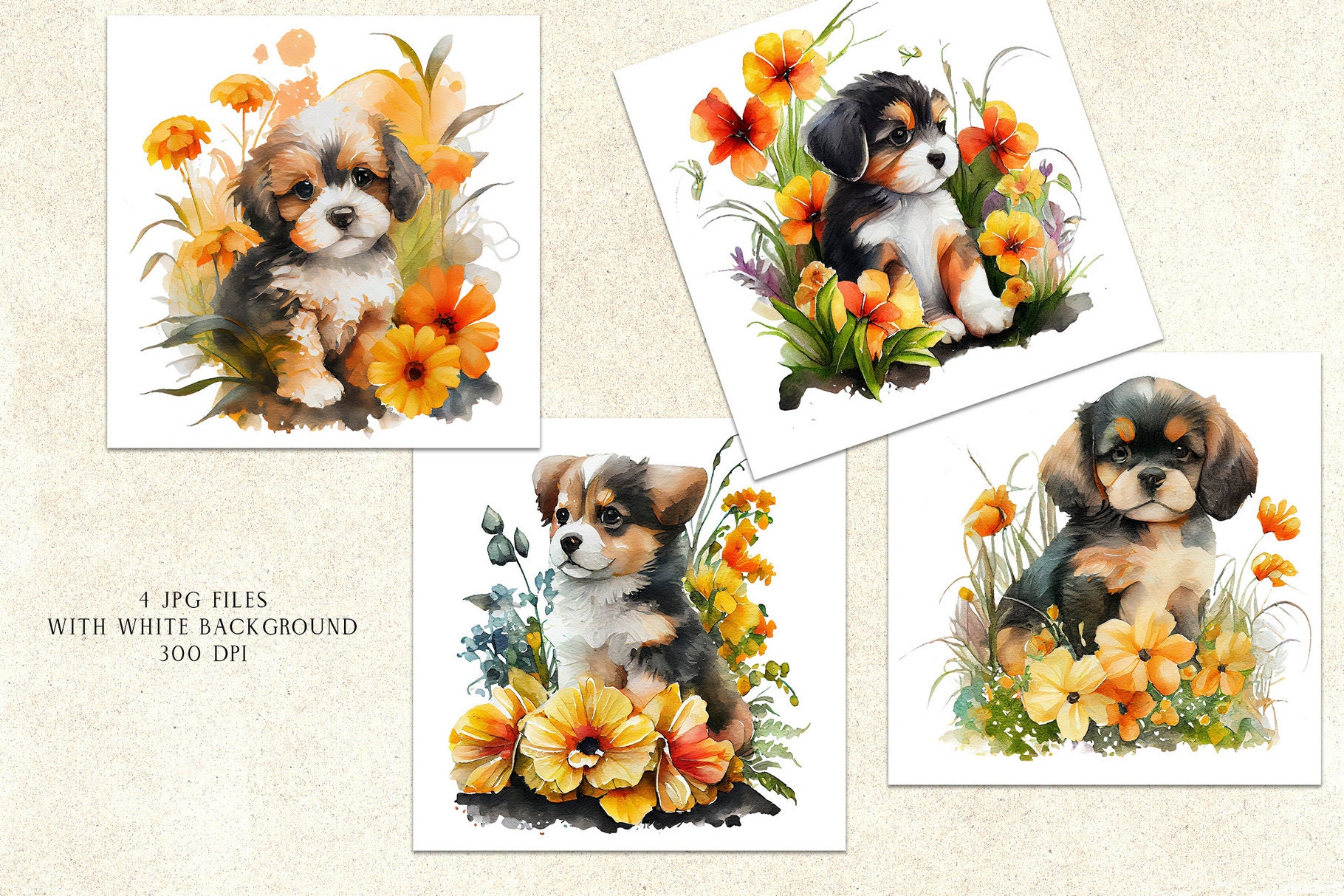 Watercolor Puppies Clipart Cute Floral Puppy PNG Dogs in - Etsy