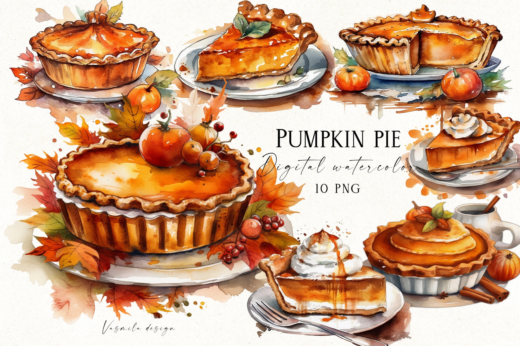 Watercolor Pumpkin Pie Clipart PNG Thanksgiving Dinner - Etsy