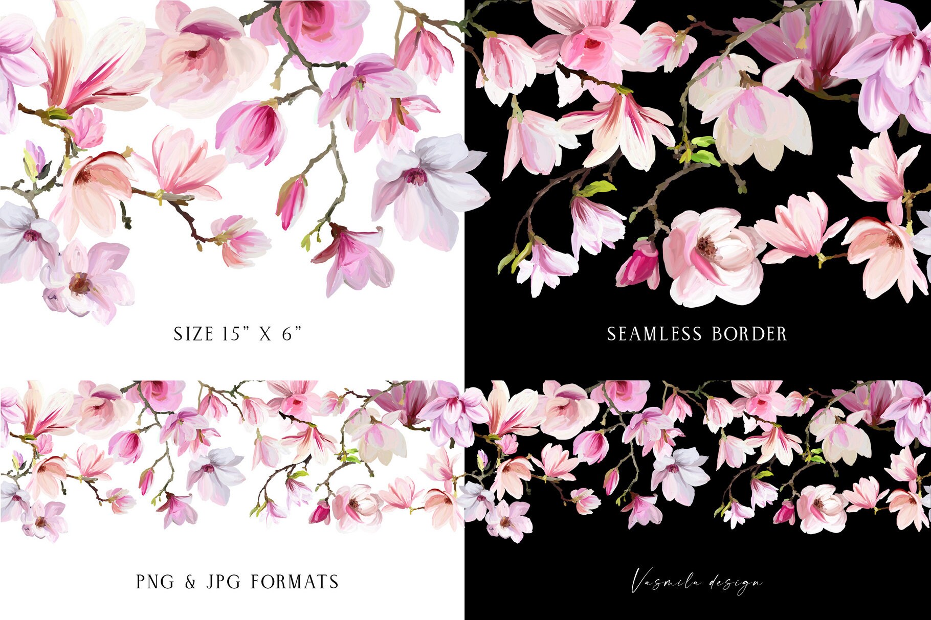 Magnolia Floral Borders Pink Flowers Frames PNG Floral - Etsy