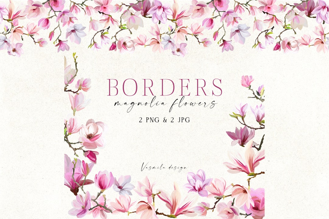 Magnolia Floral Borders Png, Pink Flower Frames Clipart, Floral Border ...