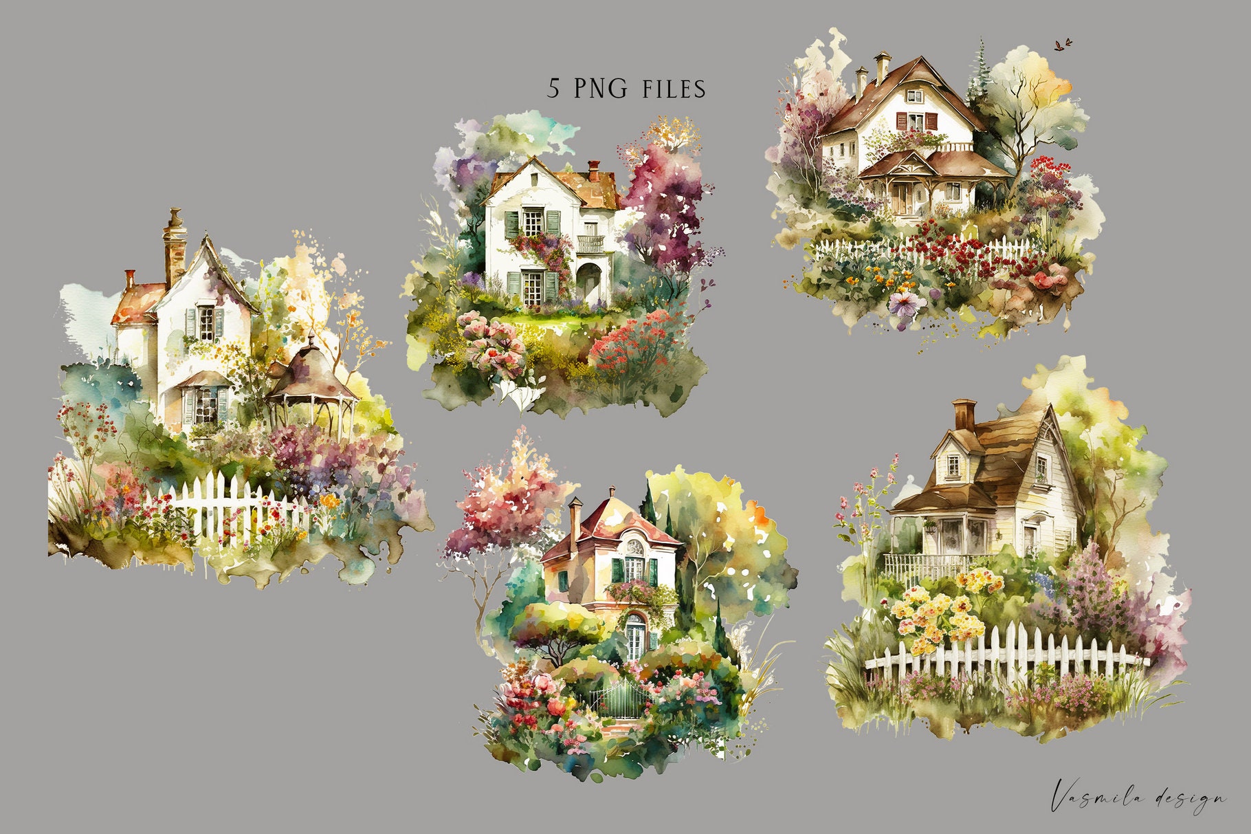 Watercolor Houses Clipart PNG, Cute Vintage Cottage, Fantasy Garden ...