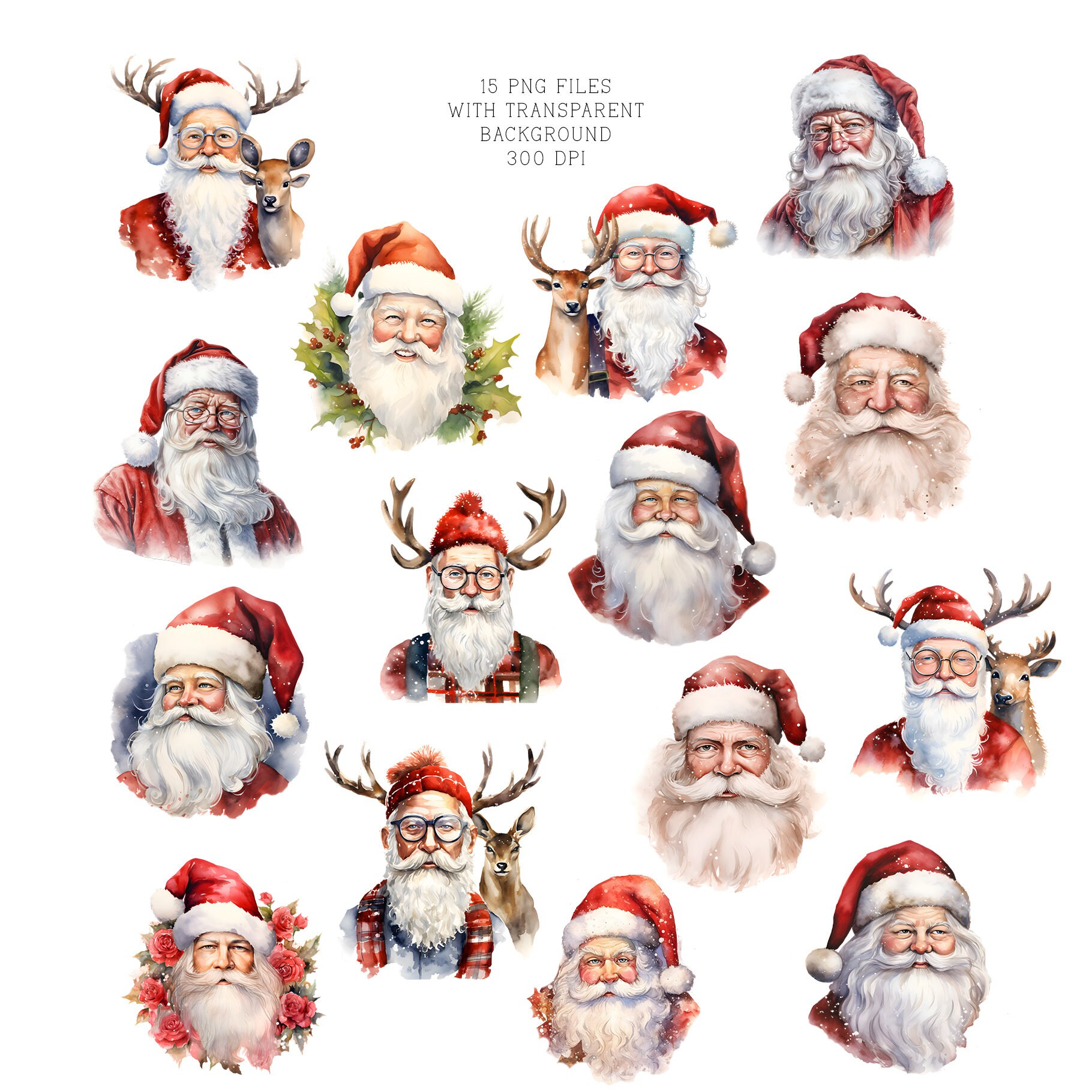 Christmas Santa Claus PNG, Watercolor Santa Claus Clipart Bundle ...