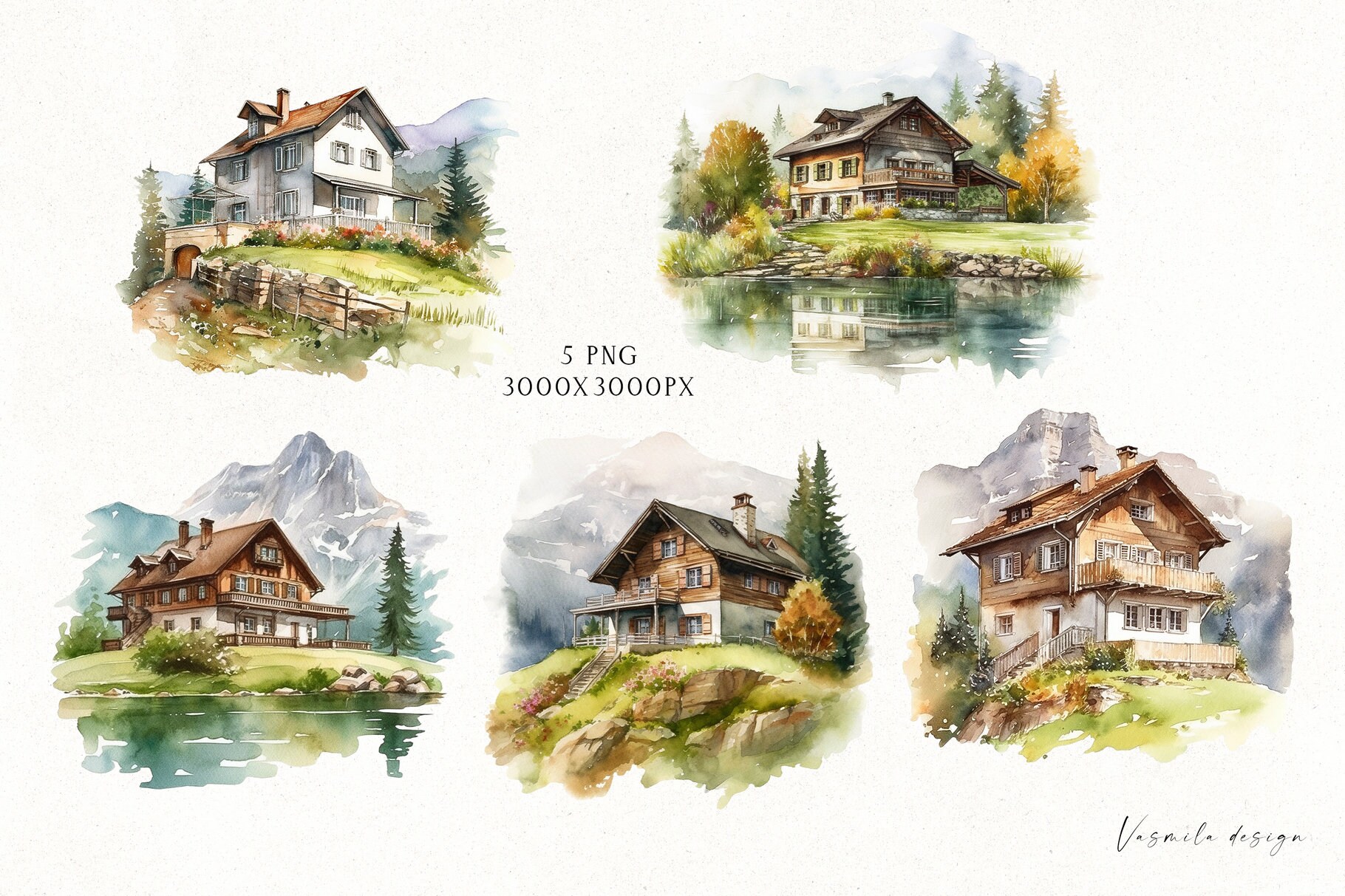 Watercolor House in the Woods, Mountains Cabin Png, Forest Houses ...