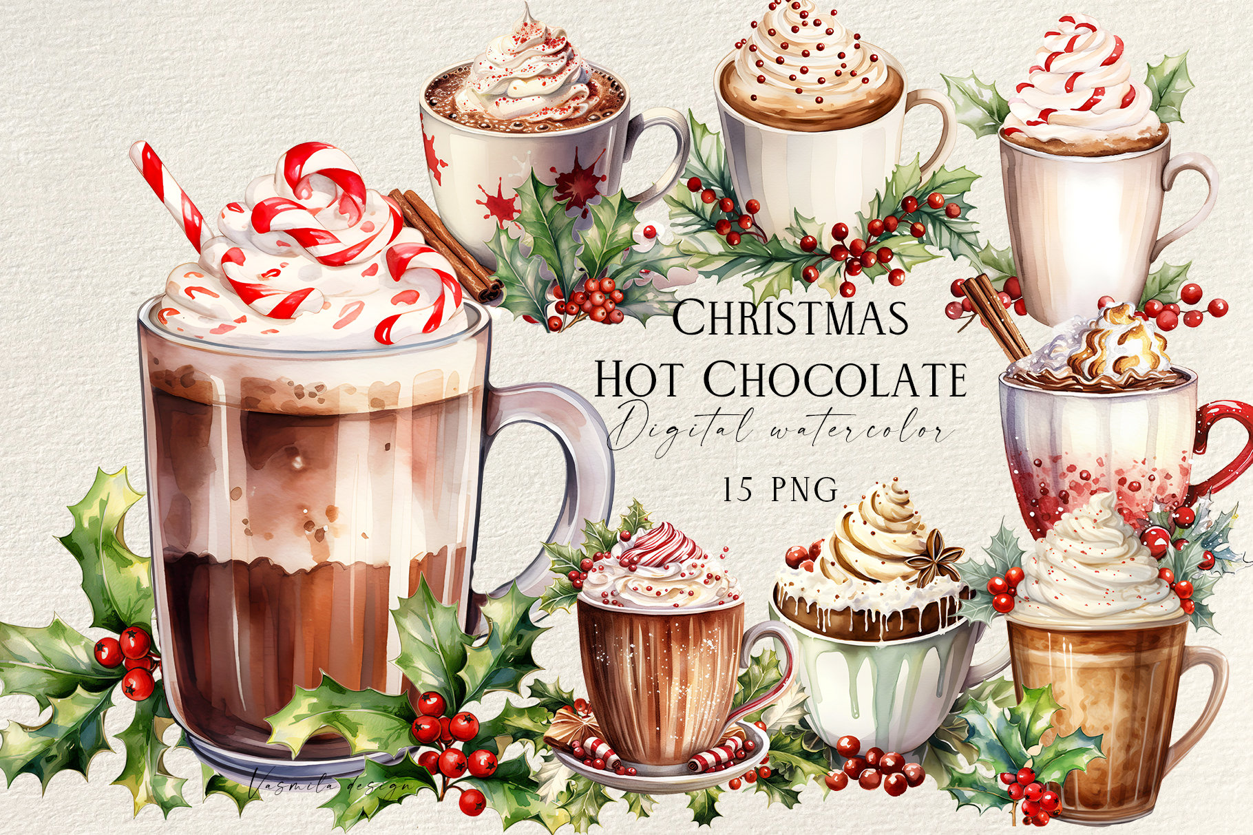 Christmas Hot Chocolate Clipart, Watercolor Christmas Clipart PNG, Hot ...