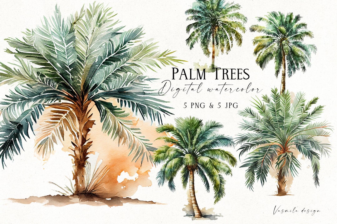 Watercolor Palm Tree Clipart PNG, Tropical Watercolor Palms, Tropical ...