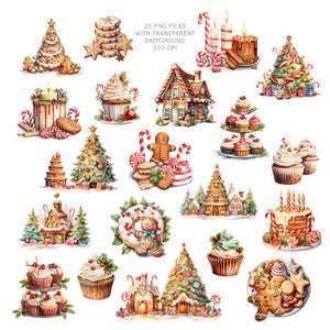 Christmas Holiday Dessert, Watercolor Festive Cookie Clipart, Christmas ...