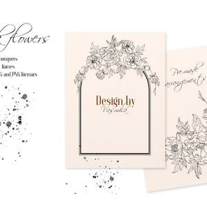 Floral Line Art Bouquets Ink Flower Frames Hand Drawn Floral - Etsy