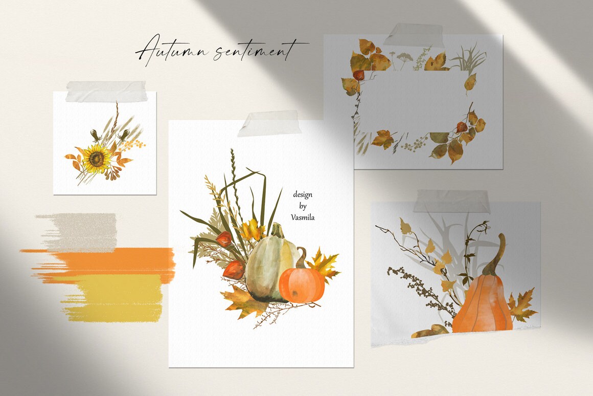 Fall Clipart Set: Autumn Frames, Bouquets, Borders (PNG, EPS) - Etsy