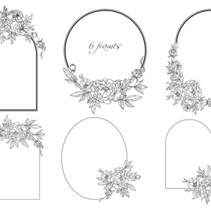 Floral Line Art Bouquets Ink Flower Frames Hand Drawn Floral - Etsy