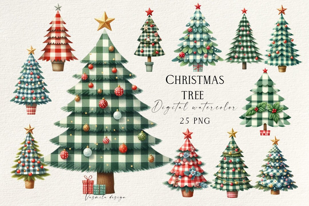 Plaid Christmas Tree Clipart, Plaid Tree PNG Clipart Bundle, Christmas ...