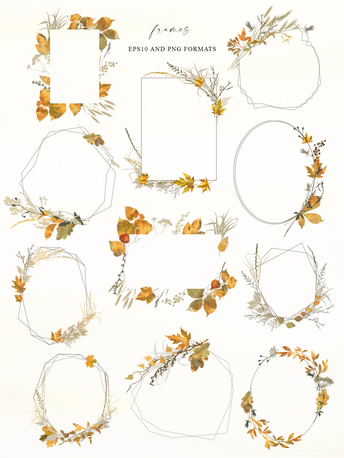 Set of Fall Frames Png, Autumn Bouquets Clipart, Fall Borders Png, Hand ...