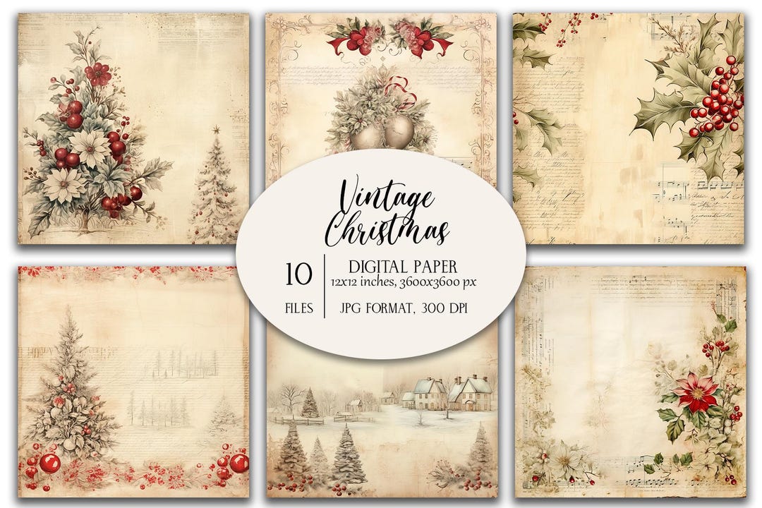 Vintage Christmas Digital Paper, Vintage Christmas Background ...