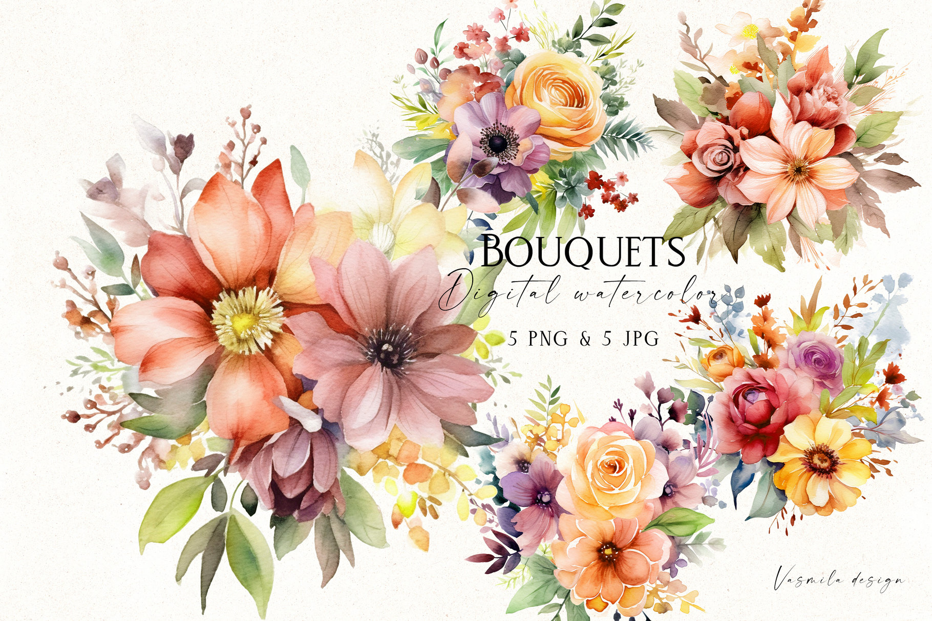 Watercolor Garden Flower Bouquets, Watercolor Flowers PNG, Floral ...