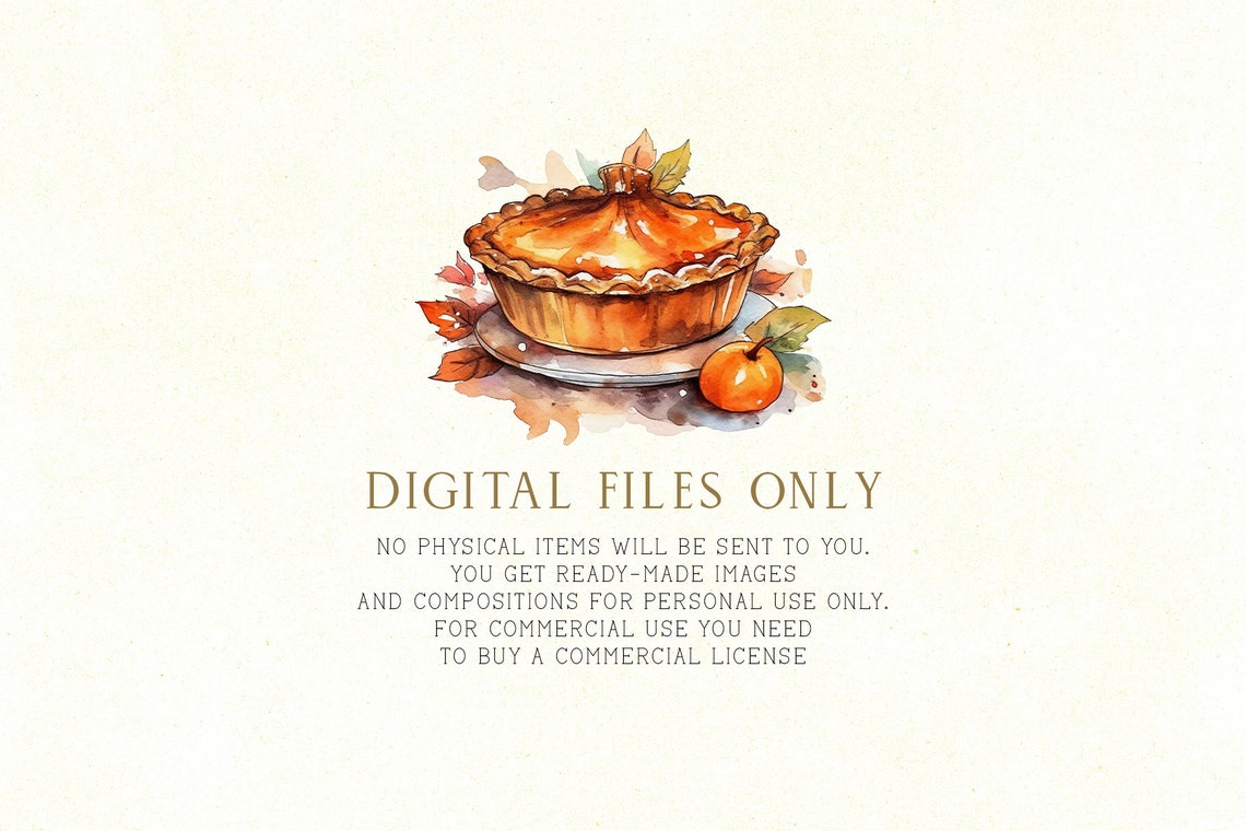 Watercolor Pumpkin Pie Clipart PNG Thanksgiving Dinner - Etsy