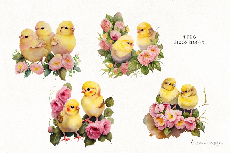 Watercolor Chickens Clipart, Cute Floral Chickens PNG, Baby Chickens ...