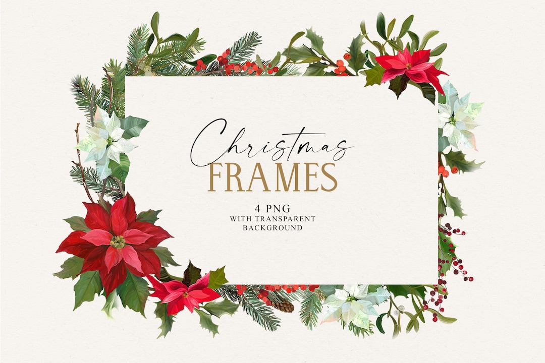 Christmas Borders Png, Christmas Flower Frames Clipart, Winter Floral ...