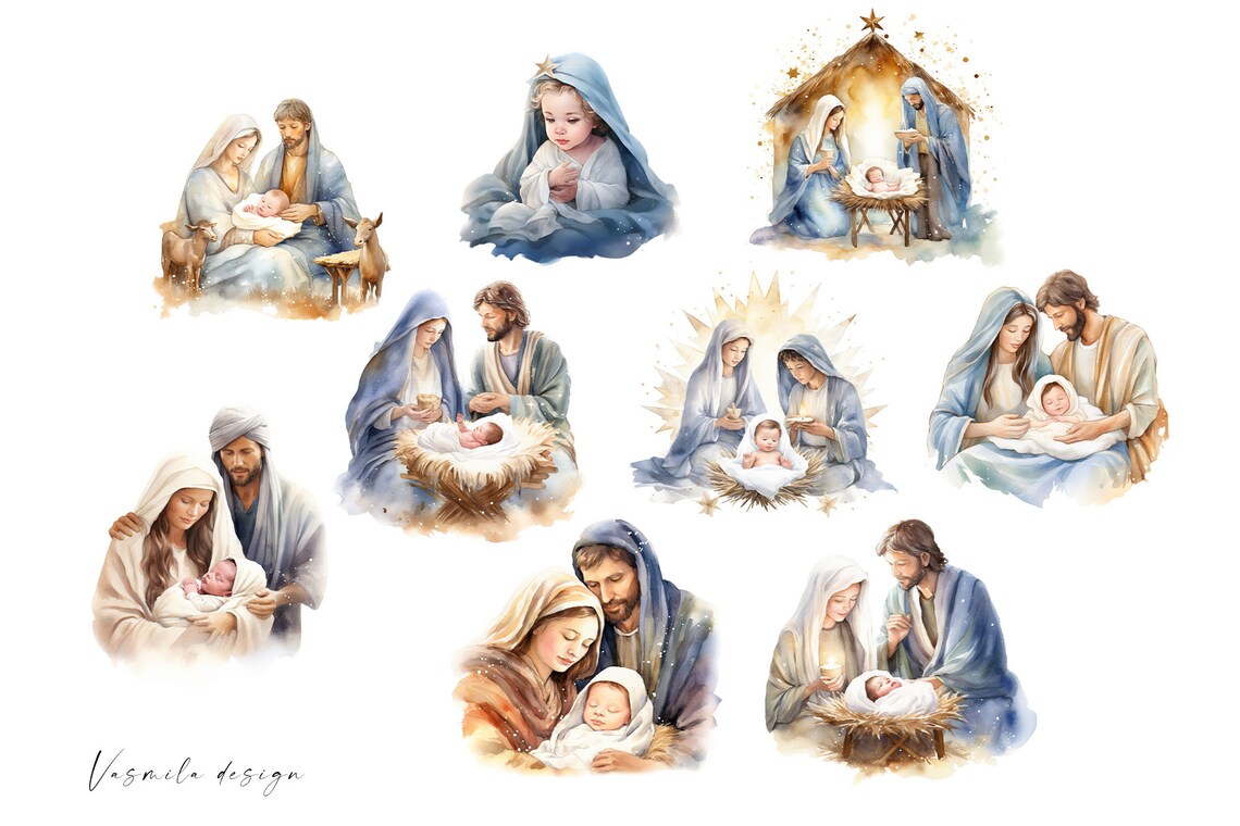 Watercolor Christmas Nativity Scene Clipart Bundle (PNG) - Etsy UK