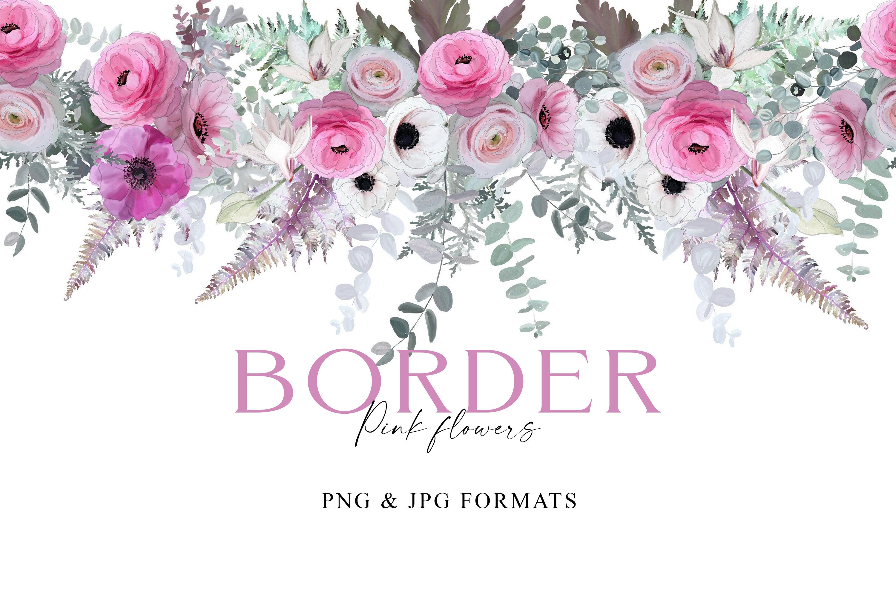 Border Pink Flowers Png, Floral Greenery Garland, Pink Flowers Frame ...