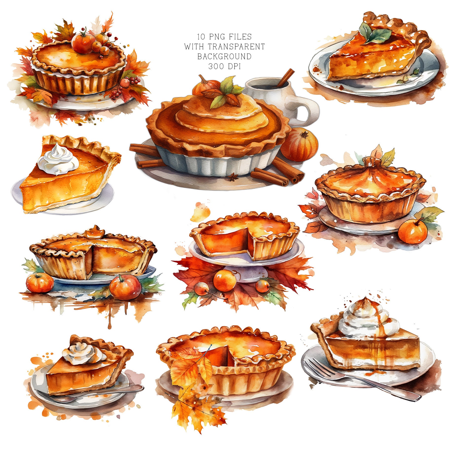 Watercolor Pumpkin Pie Clipart PNG Thanksgiving Dinner - Etsy
