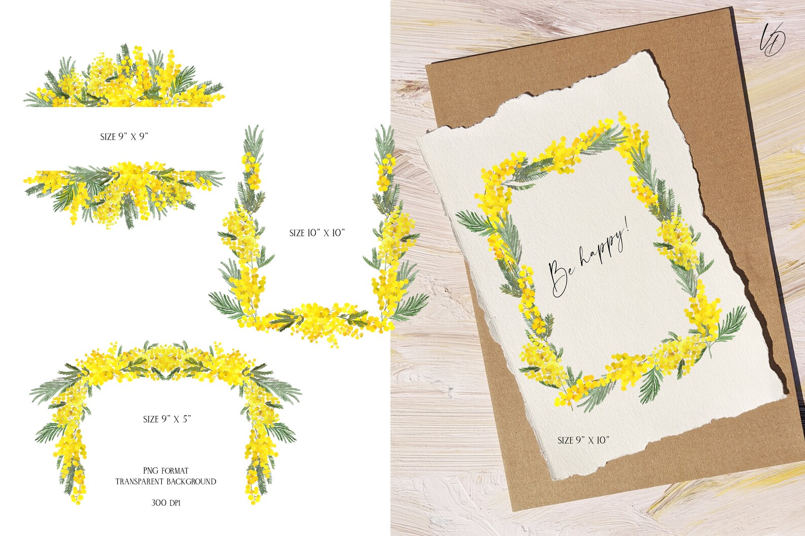 Mimosa Flowers Borders Frames PNG, Spring Yellow Floral Garlands ...