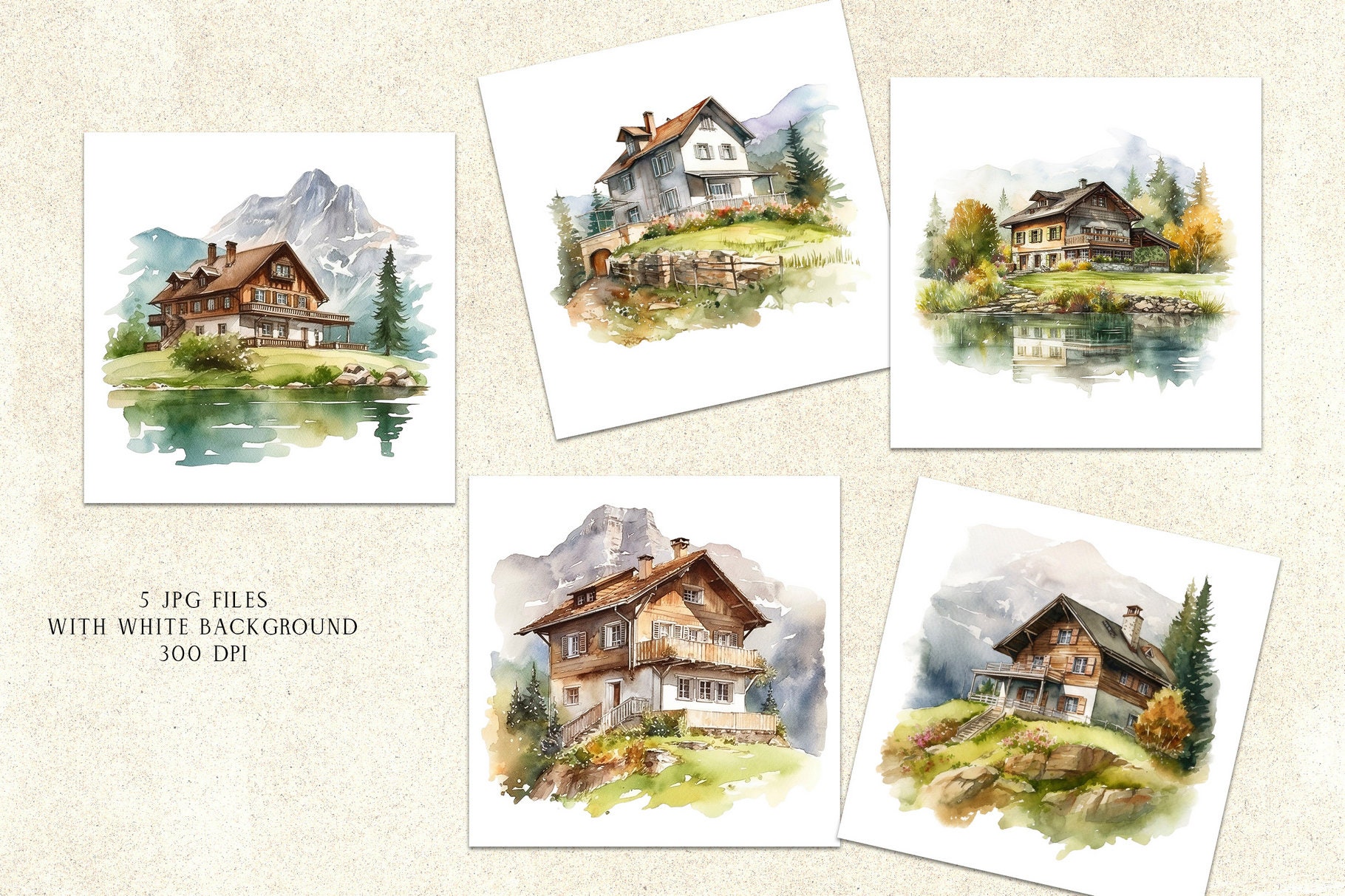 Watercolor House in the Woods, Mountains Cabin Png, Forest Houses ...
