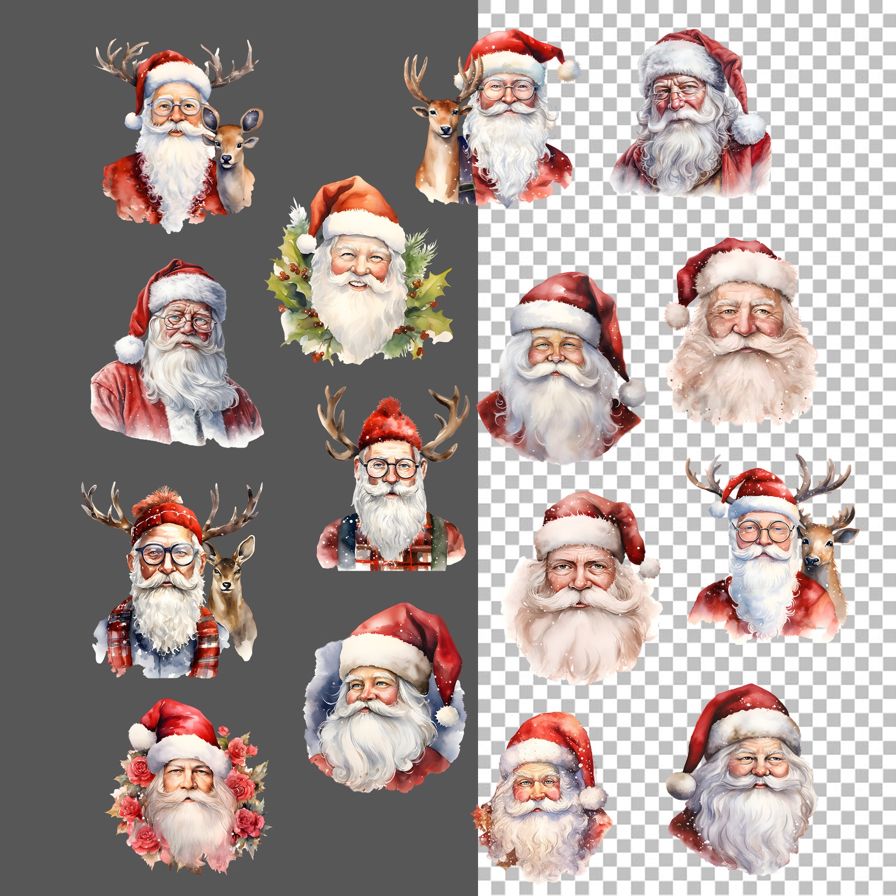Christmas Santa Claus PNG, Watercolor Santa Claus Clipart Bundle ...