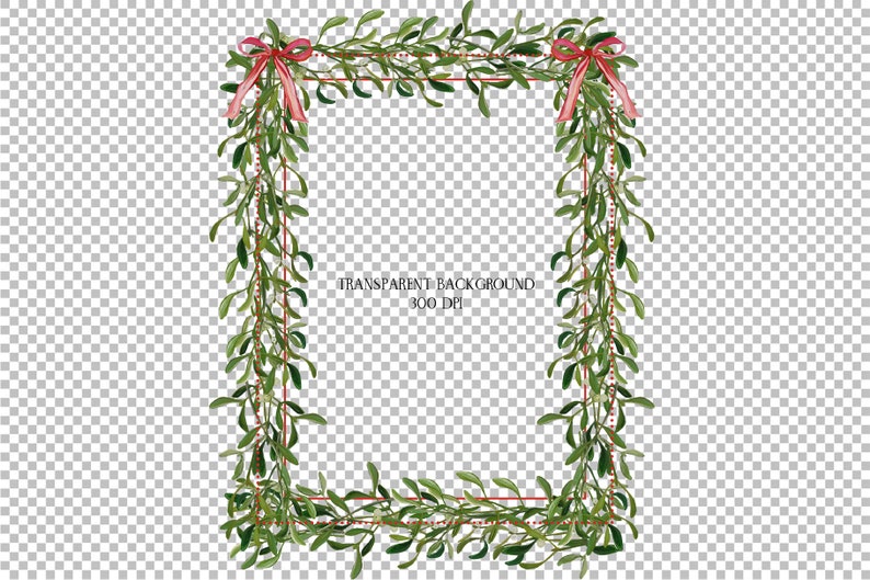 Christmas Mistletoe Garlands: Vintage Frames & Seamless Patterns (PNG ...