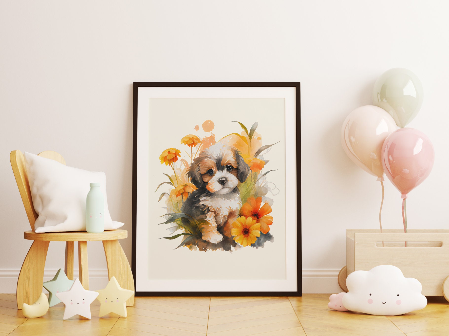 Watercolor Puppies Clipart, Cute Floral Puppy PNG, Dogs in Flowers ...