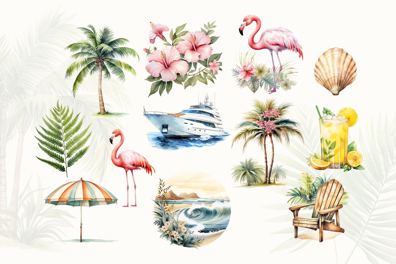 Watercolor Summer Clipart, 35 PNG Summer on the Beach, Beach Holiday ...
