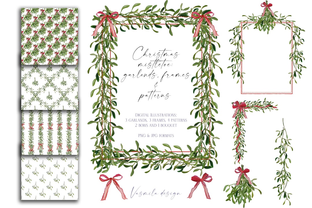 Mistletoe Borders and Frames, Vintage Style Garlands PNG, Christmas ...