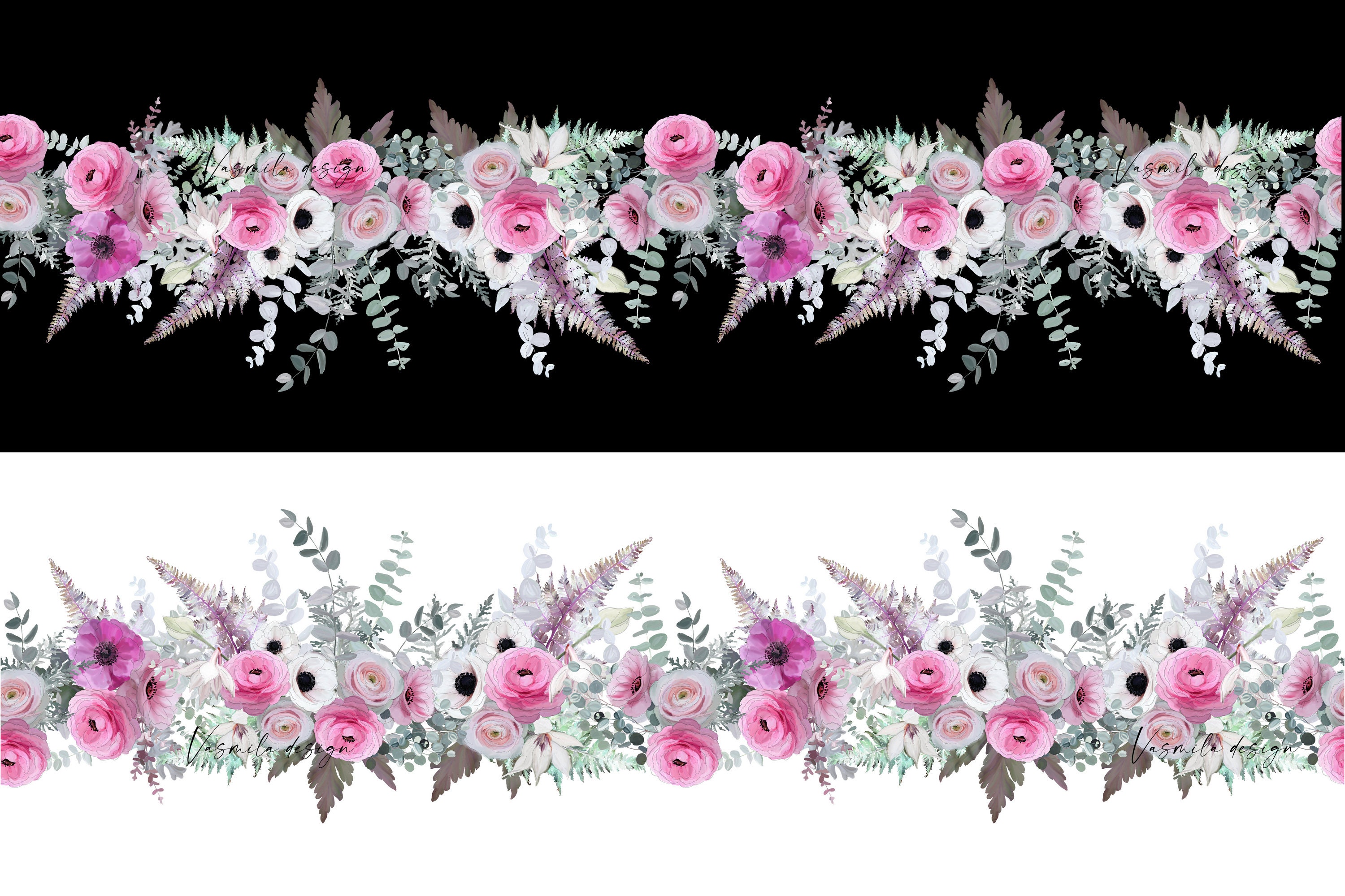 Border Pink Flowers PNG Floral Greenery Garland Flower - Etsy