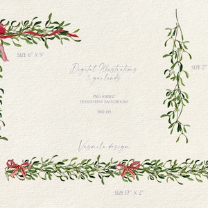 Christmas Mistletoe Garlands: Vintage Frames & Seamless Patterns (PNG ...