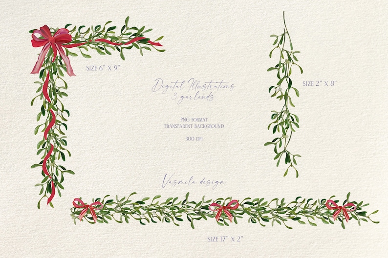 Christmas Mistletoe Garlands: Vintage Frames & Seamless Patterns (PNG ...