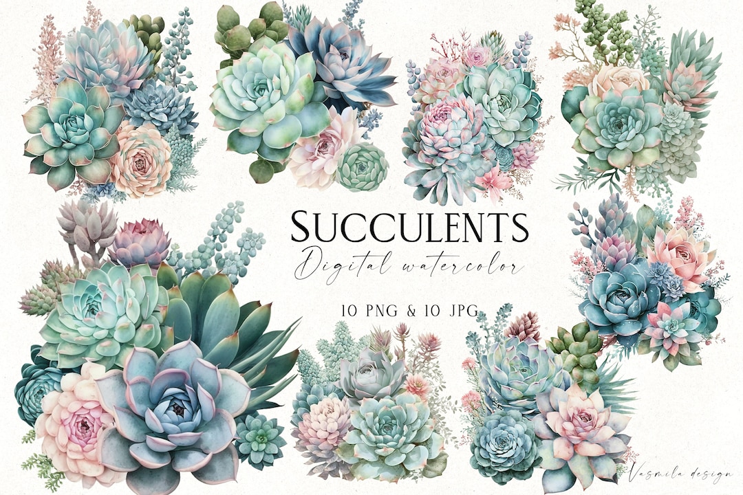 Watercolor Succulents Clipart, Printable Watercolor Cactus Bundle ...