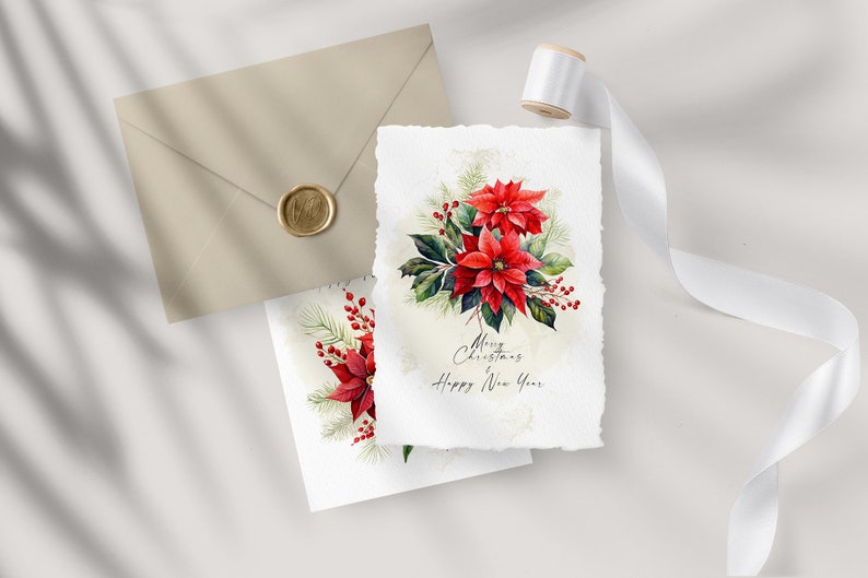 Watercolor Poinsettia Bouquets, Poinsettia PNG, Christmas Flower ...