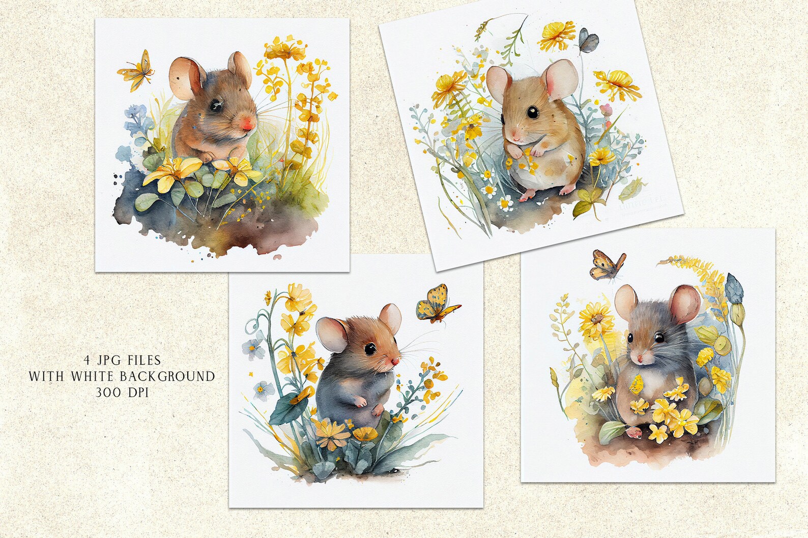 Watercolor Cute Mouse in Flowers Wildflowers and Little Mouse - Etsy
