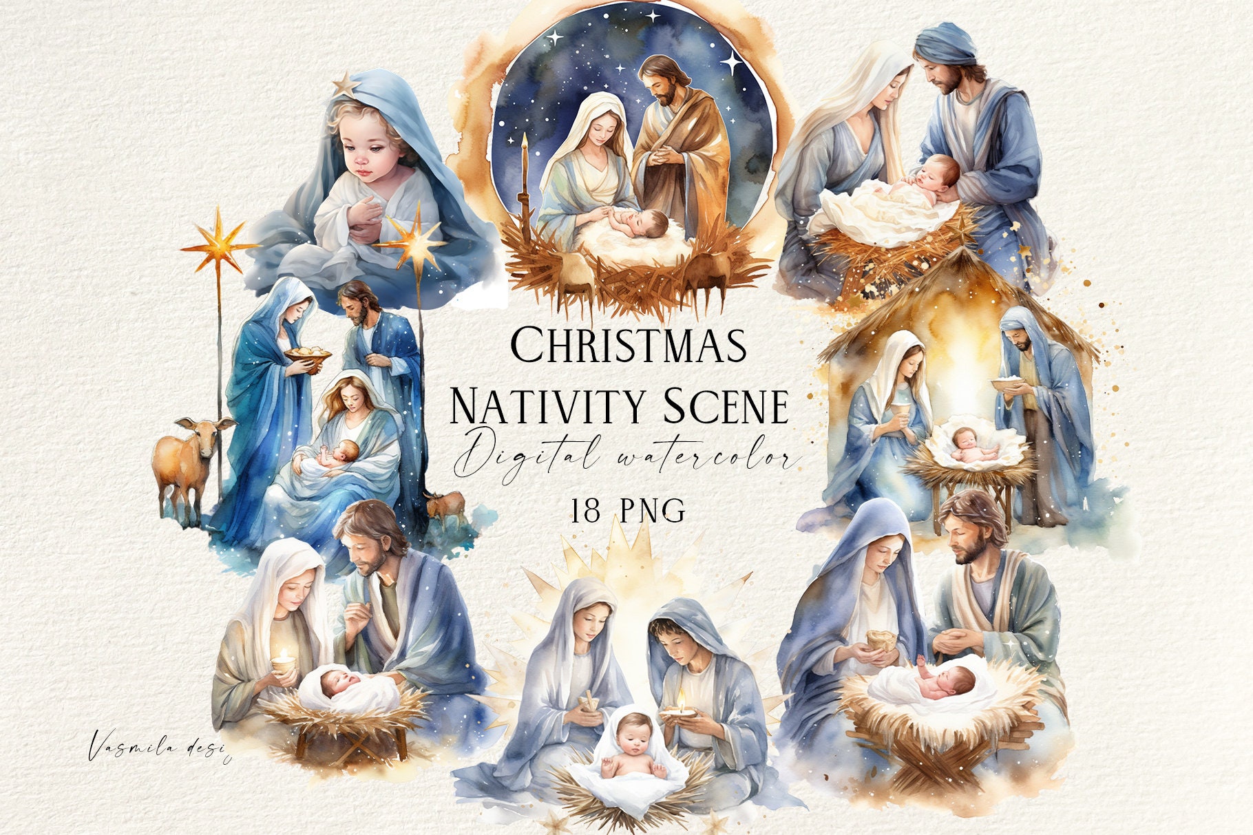 Christmas Nativity Scene PNG, Watercolor Nativity Scenes Clipart ...