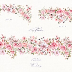 Pink Flower Borders PNG, Watercolor Rose Bouquets and Frames, Vintage ...