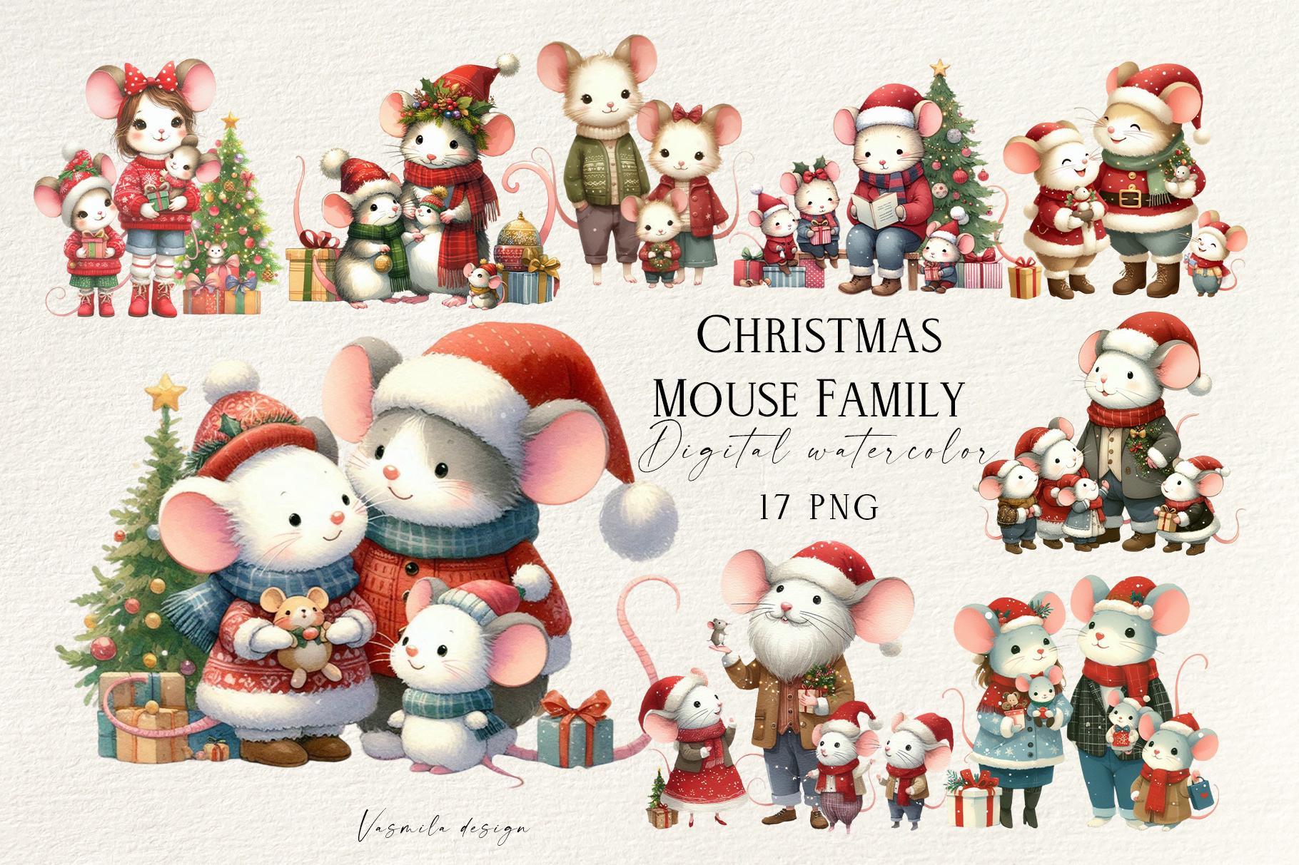 Christmas Mouse Family Clipart, Cute Mouse PNG Clipart Bundle ...