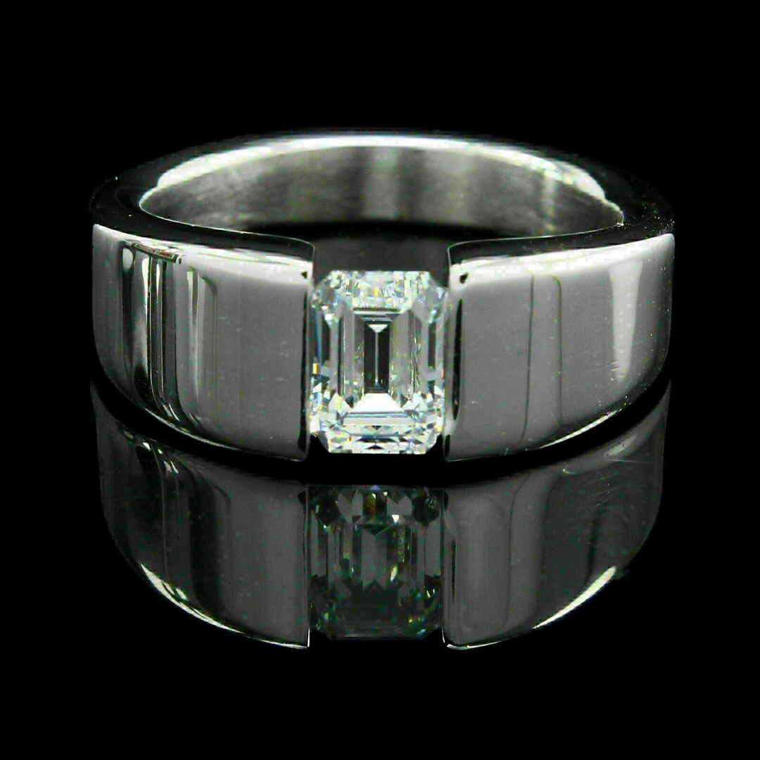 2.6ct Emerald Cut Diamond Ring Tension Set Engagement - Etsy