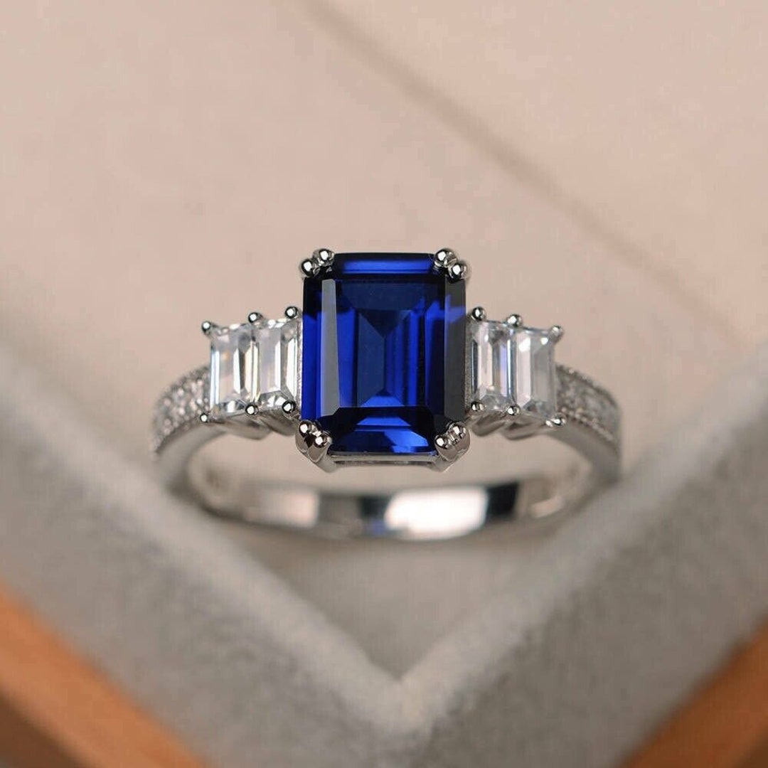 Fancy Blue Sapphire Ring Women's Engagement Ring 14K - Etsy