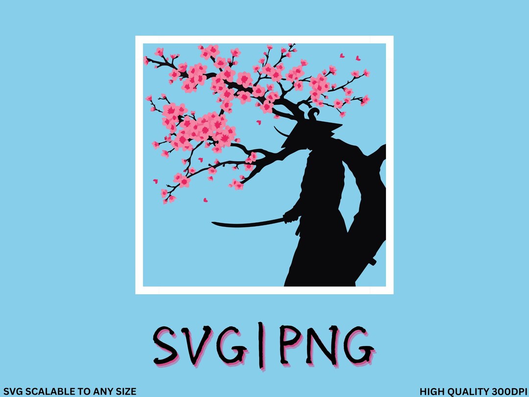 Japanese Samurai & Cherry Tree SVG PNG Files | Traditional Japanese Art ...