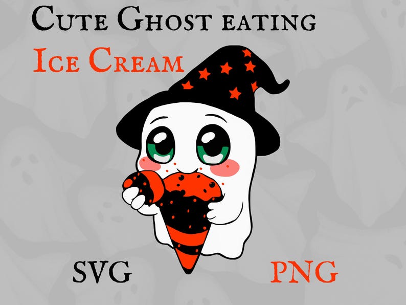 Cute Ghost Eating Ice Cream SVG & PNG Files | Fun Halloween Clipart for ...