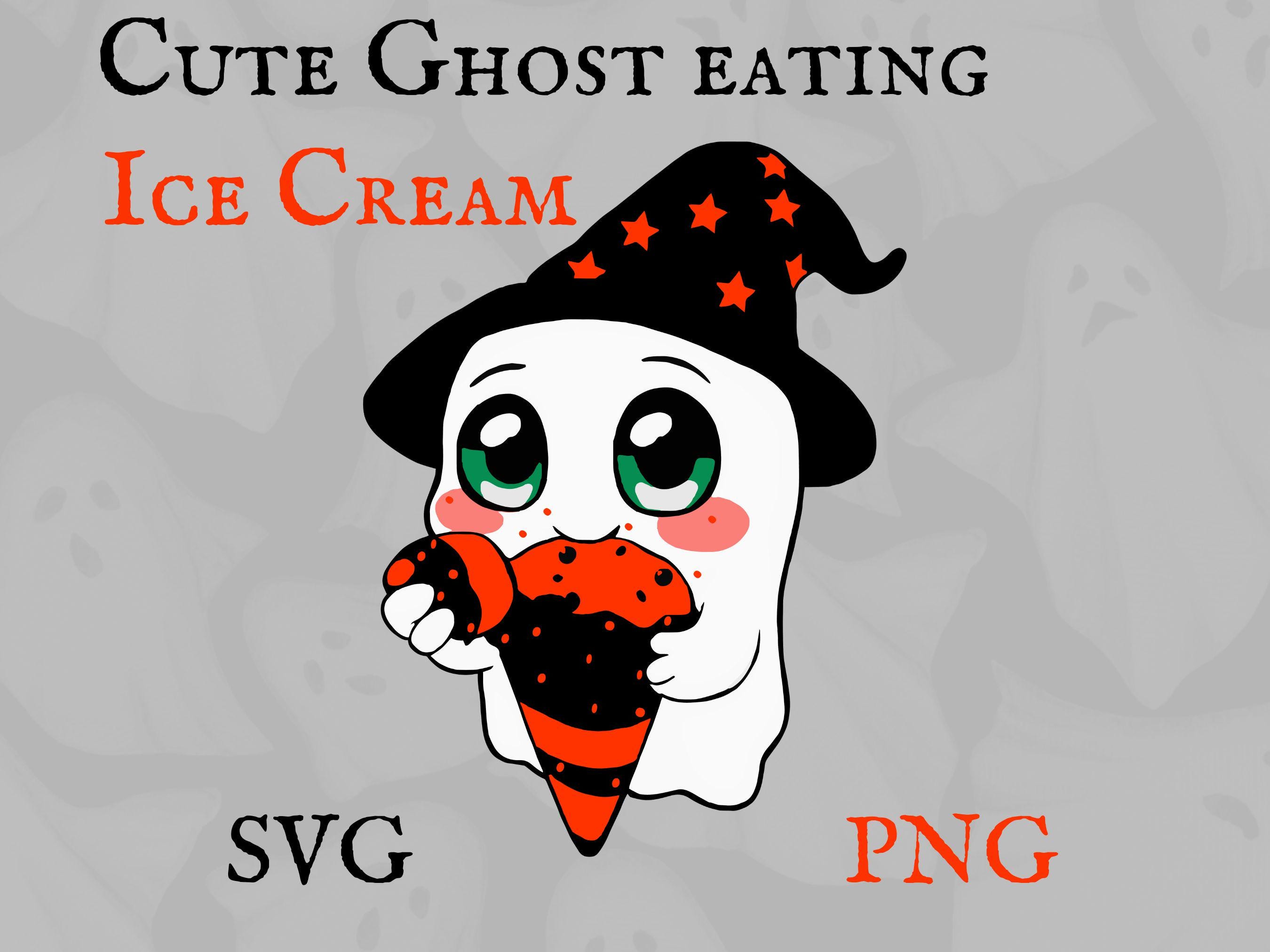 Cute Ghost Eating Ice Cream SVG & PNG Files | Fun Halloween Clipart for ...